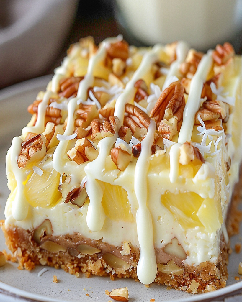 Pineapple Coconut Pecan Cheesecake Bars – Tropical Creamy De