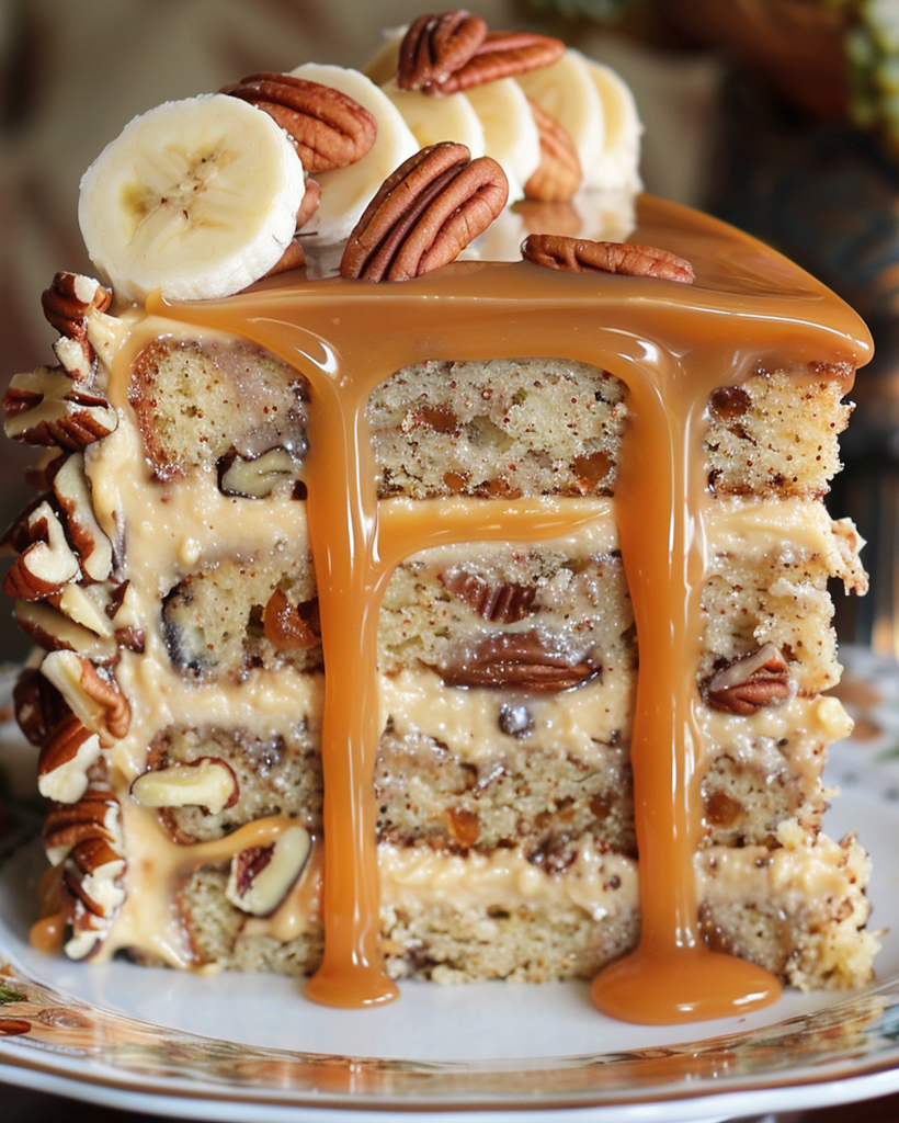 Banana Pecan Caramel Layer Cake – Moist, Rich & Irresistible Des